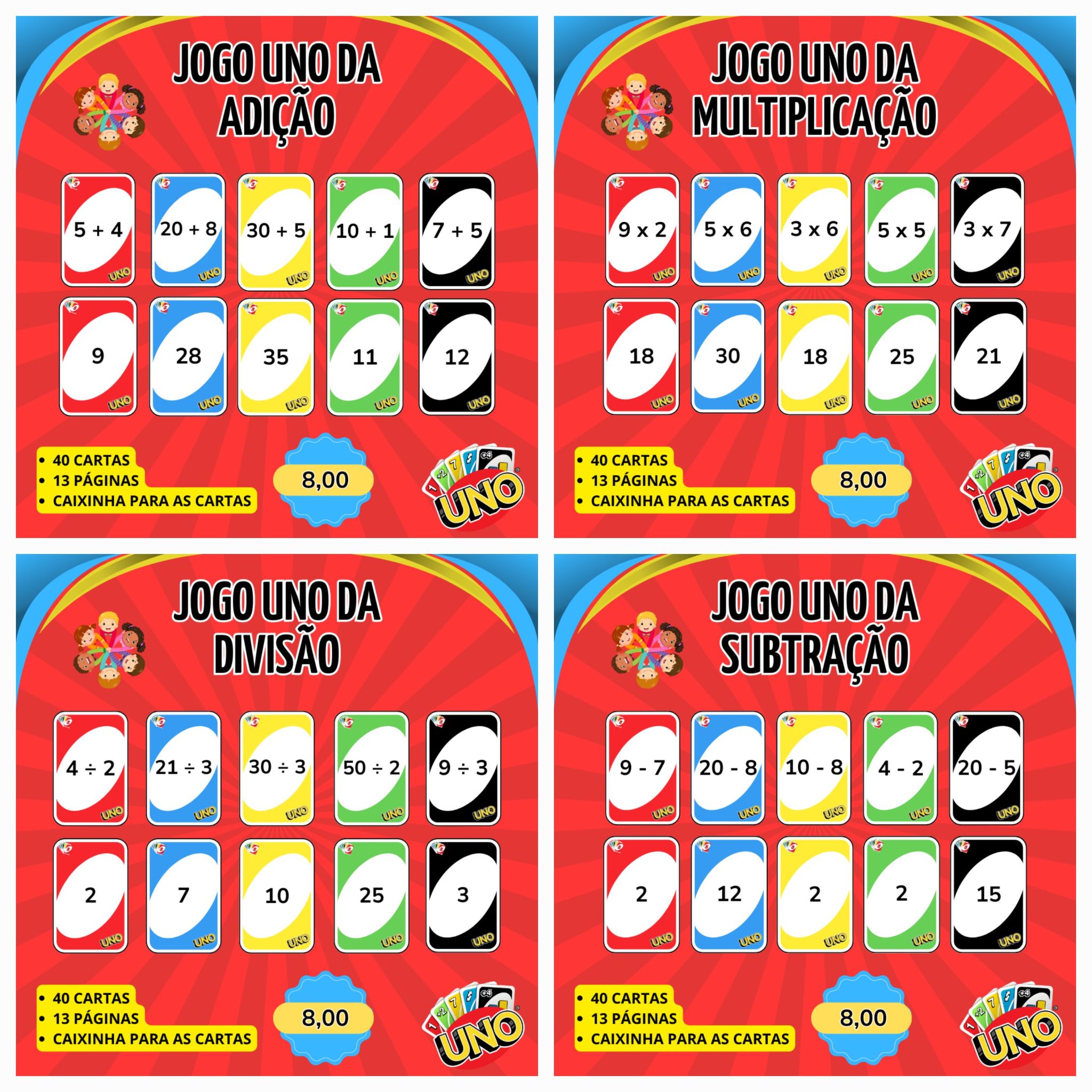 COMBO UNO DAS 4 OPERAÇÕES - Professor Gamificado - Atividades Pedagógicas