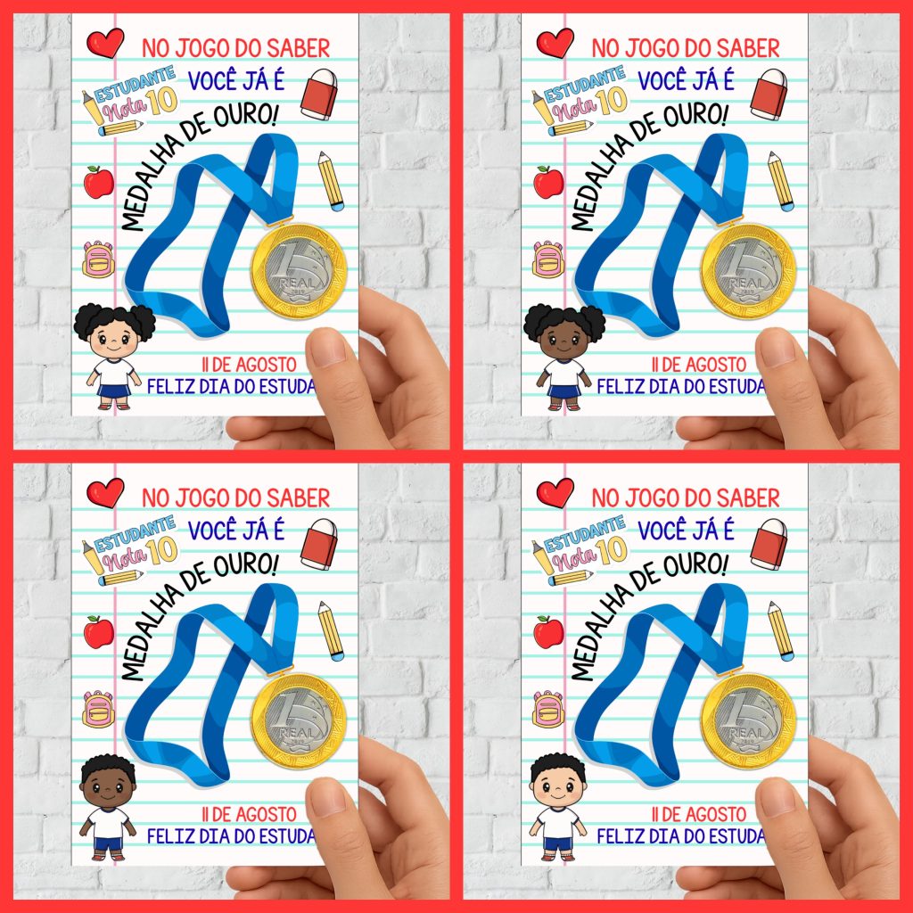 CARTÃO / LEMBRANCINHA MEDALHA: DIA DO ESTUDANTE – Professor Gamificado ...